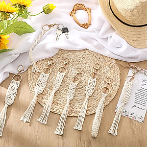 Ecation 24 Sets Bridal Shower Favors for Guests 24 Macrame Keychains Boho Keychain 24 Thank You Cards with Hemp Rope Goodie Bags Tassels Charm for Wedding Favors