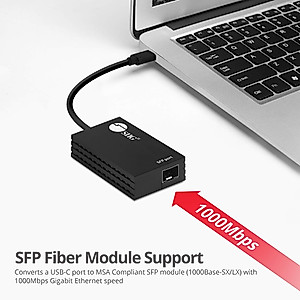 SIIG USB-C to Fiber Optic Adapter, 1000Base-SX/LX Compatible, Full/Half Duplex, Wake-on-LAN, LPM Power Saving