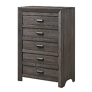 Rustic Style Grayish Brown 6pc King Size Bed Dresser Mirror Nightstand Chest Set Solid Wood Master Bedroom Furniture
