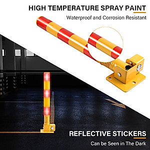 Spring Parking Post, Parking Barrier Parking Lock Folding Heavy Metal Parking Obstacle Pile with Warning Stripes, Parking Piles,Driveway Parking Interceptor Bollard (Red)