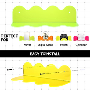 Soaoo 4 Pack Acrylic Small Floating Shelves Neon Acrylic Shelf Funky Small Floating Shelf Colorful Display Shelf with Screw Wall Mounted Display Stand for Plants Makeup
