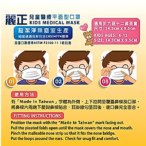 Made in Taiwan Rectron 3-Ply ASTM-1 Kids Disposable Face Mask 50 PC (5.7 Inches x 3.75 Inches, Sky Blue)