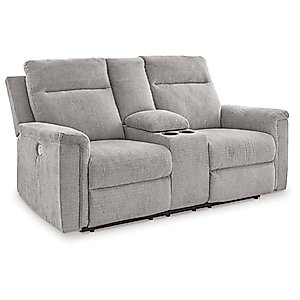 Signature Design by Ashley Barnsana Minimalist Power Reclining Loveseat with Console and USB Charging Ports, Light Gray