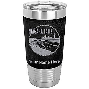 LaserGram 20oz Vacuum Insulated Tumbler Mug, Niagara Falls, Personalized Engraving Included (Faux Leather, Black)