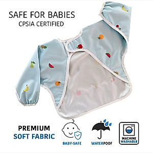 Torange Baby Bib, Long Sleeve Bib for Toddler, Waterproof Bibs for Baby, Baby-Led Weaning Smock, Machine Washable Feeding Bib