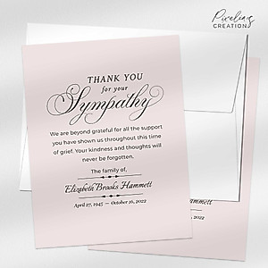 PIXELIA'S CREATIONS Simple classic elegance funeral thank you cards personalized, bereavement thank you card with envelope, symphaty acknowledgement