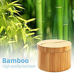Bamboo Salt Cellar with Mini Spoon by HTB, Kitchen Salt Box with Swivel Magnetic Closure Lid, Round Salt Container to Storage Pepper Spice Bath Salt Sea Salt