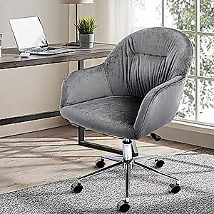 CangLong Upholstered Home Office Desk Chair Swivel Leisure Chair with Wheels Living Room Chairs for Study Room Bedroom Guest Room Set of 1, Grey