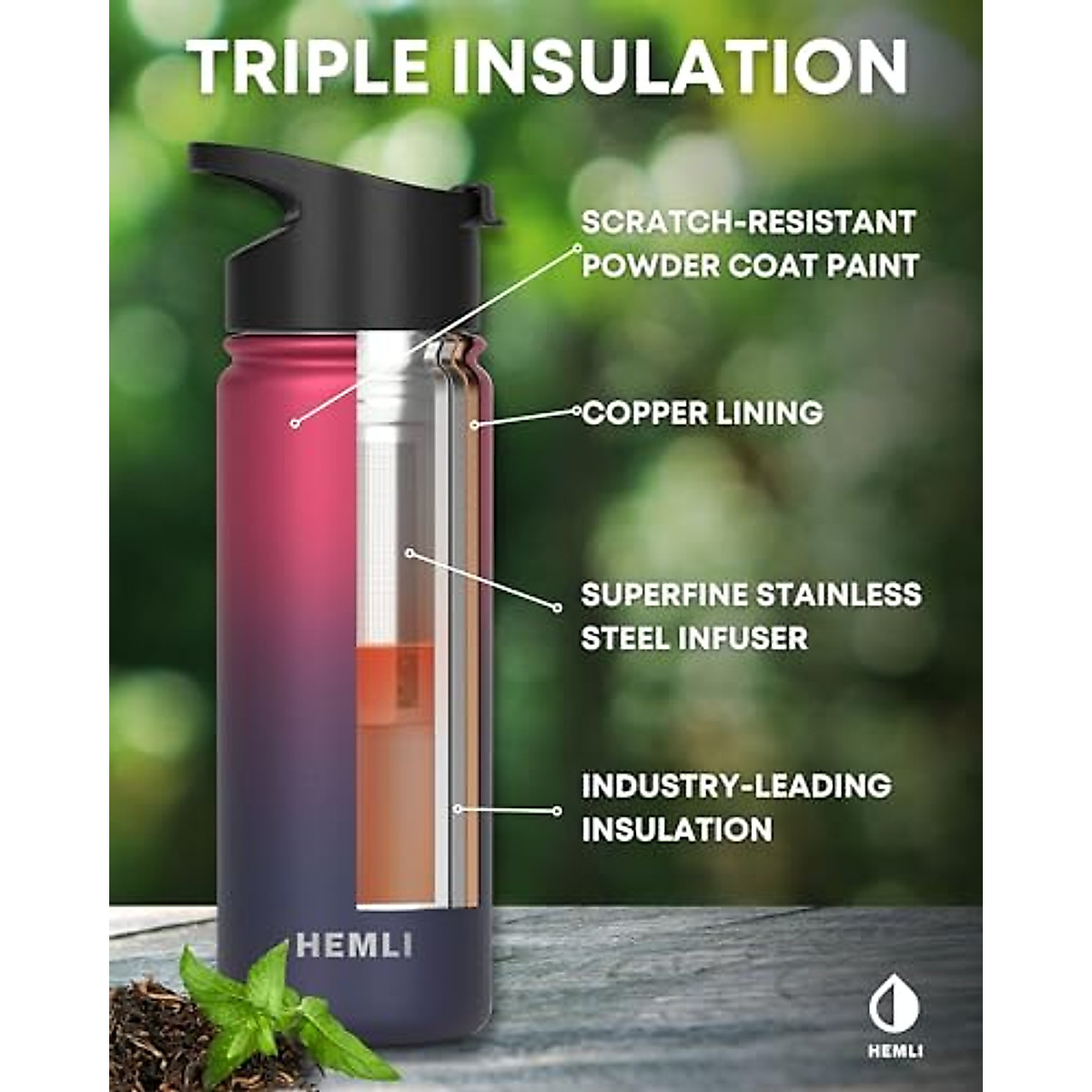 18 oz Insulated Tea Mug with Infuser and Lid - Tea Tumbler, Travel Mug, Portable Flask