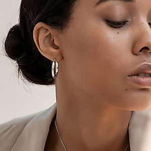 SWEETV Sterling Silver Earrings Chunky Hoop Earrings for Women 25MM Polished Huggie Earrings for Sensitive Ears