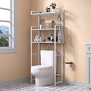 Huhote Over The Toilet Storage Rack with 3-Tier Bathroom Shelves, Space Saver Toilet Shelf, Bathroom Storage Organizer with Hooks for Over Toilet Storage and Bathroom Shelf (White Faux Marble)