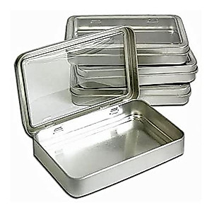 Clear Top Metal Tin Box 7oz Plain Silver Hinged Blank Storage Case, Crafts, Survival Kit Tins 5.5"x3.5" (4X)