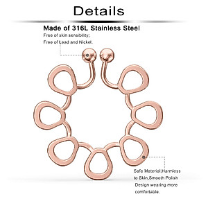 Ftovosyo Fake Nipplerings Piercings Adjustable Clip On Nipple Rings Stainless Steel Non-Piercing Nipple Jewelry for Women Rose Gold