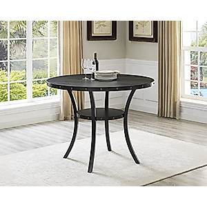 Roundhill Furniture Collection Biony Espresso Wood Counter Height Dining Set with Gray Fabric Nailhead Stools,