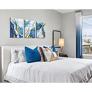 Wall Art Bedroom Gold Wall Decor Abstract Pictures for Living Room Wall Decoration Blue Paintings Large Canvas Art Framed-16''x24''x3 Artwork Decor for Office Bathroom