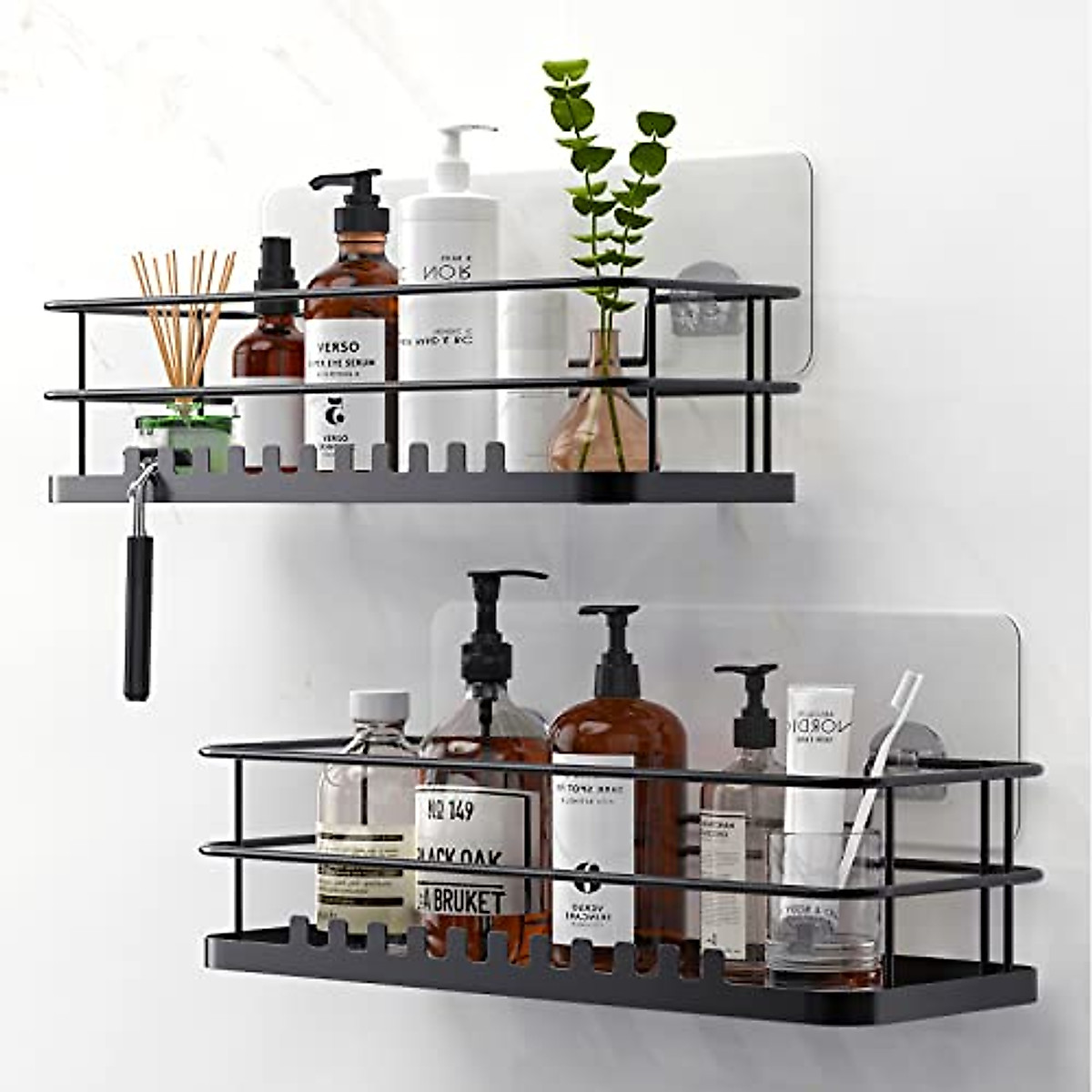 LUXEAR Shower Caddy 2 Pack,Adhesive Shower Shelf for Bathroom Storage&Kitchen,No Drilling,Large Capacity,Rustproof Stainless Steel Bathroom Organizer, Hanging Shower Basket for Inside Shower