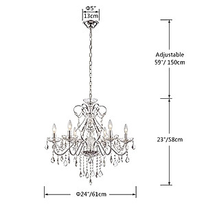 Saint Mossi 6 Light Crystal Chandelier Light Fixture Modern Chandelier Crystal Lighting, Crystal Pendant Raindrop Chandelier for Dining Room,Bedroom,Living Room,H23 x D24