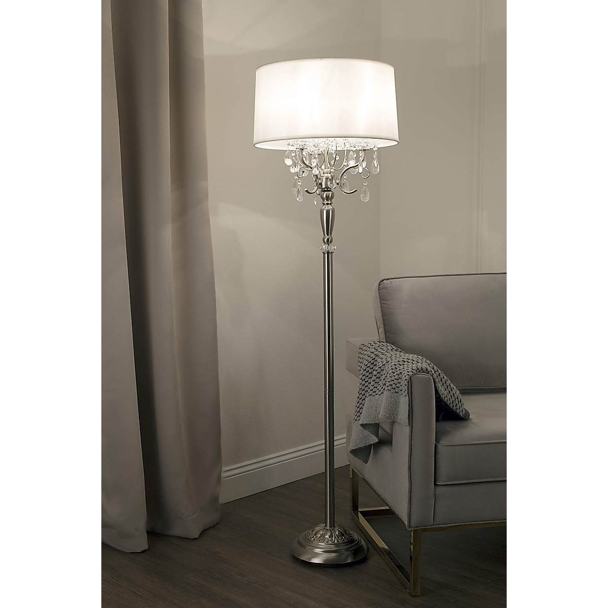 OK Lighting OK-5109F OK-5109f Crystal Silver Floor Lamp, 17" x 17" x 62"