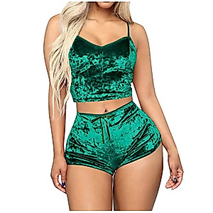 Black Lingerie for Women, Sexy Stockings Women Lingerie Thigh High Stockings with Garter Belt Set Lengerie New Deep V Lingerie Velvet Camisole Bow Shorts Set Bra Underwear Plus (3XL, Green)