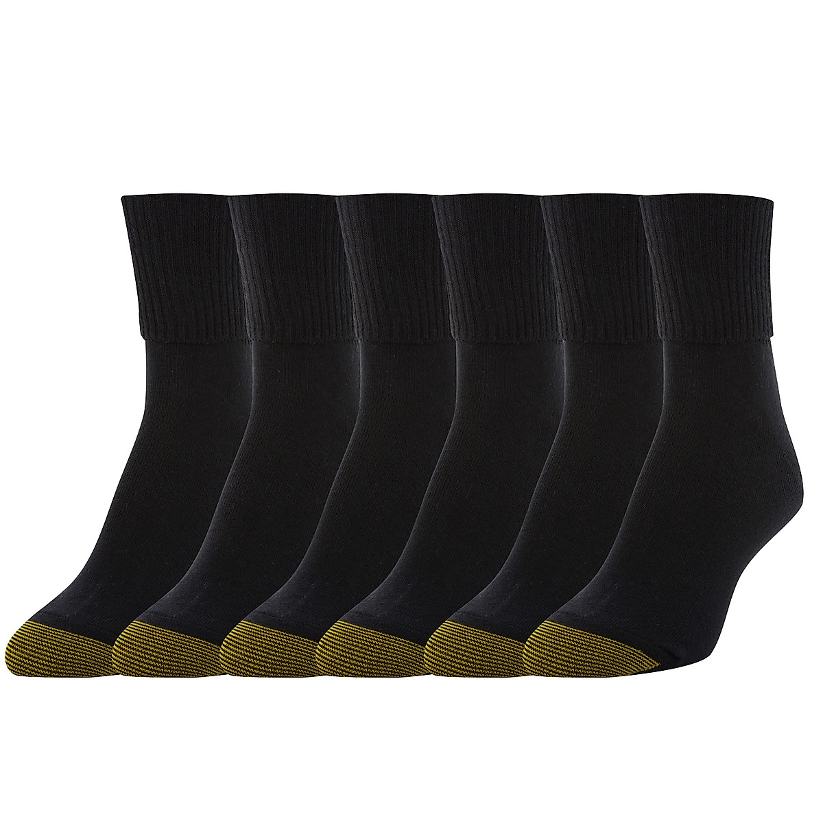 GOLDTOE Women's Classic Turn Cuff Socks, Multipairs, Black (6-Pairs), Medium