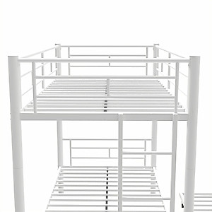 XMRCLP Heavy-Duty Metal Twin Over Bunk Bed with Trundle, Noise Reduced, Safety Guardrail for Bedroom or Guest Room, Kids, 77.00" L, 40.30" W, 61.40" H (White)