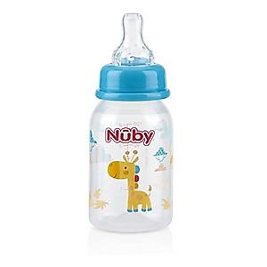 Nuby Printed Non-Drip Bottle, 4 Ounce, 1 Pack of 1 Bottle, Colors May Vary