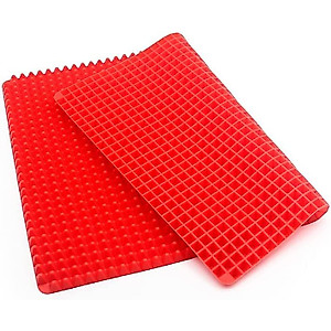 Silicone Pyramid Cooking Mat | Non- Stick Healthy Fat Sheet For Oven Grilling BBQ | 15.35 x 10.83 inches | Baking Mat | Cooking Pan | Baking Sheet | Pastry Cooking Mat | Red |