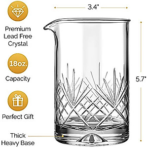 Mofado Weighted Crystal Cocktail Mixing Glass - 18oz 550ml - Thick, Stable, Heavy Hand Blown Crystal - Premium Seamless Design - Professional Quality