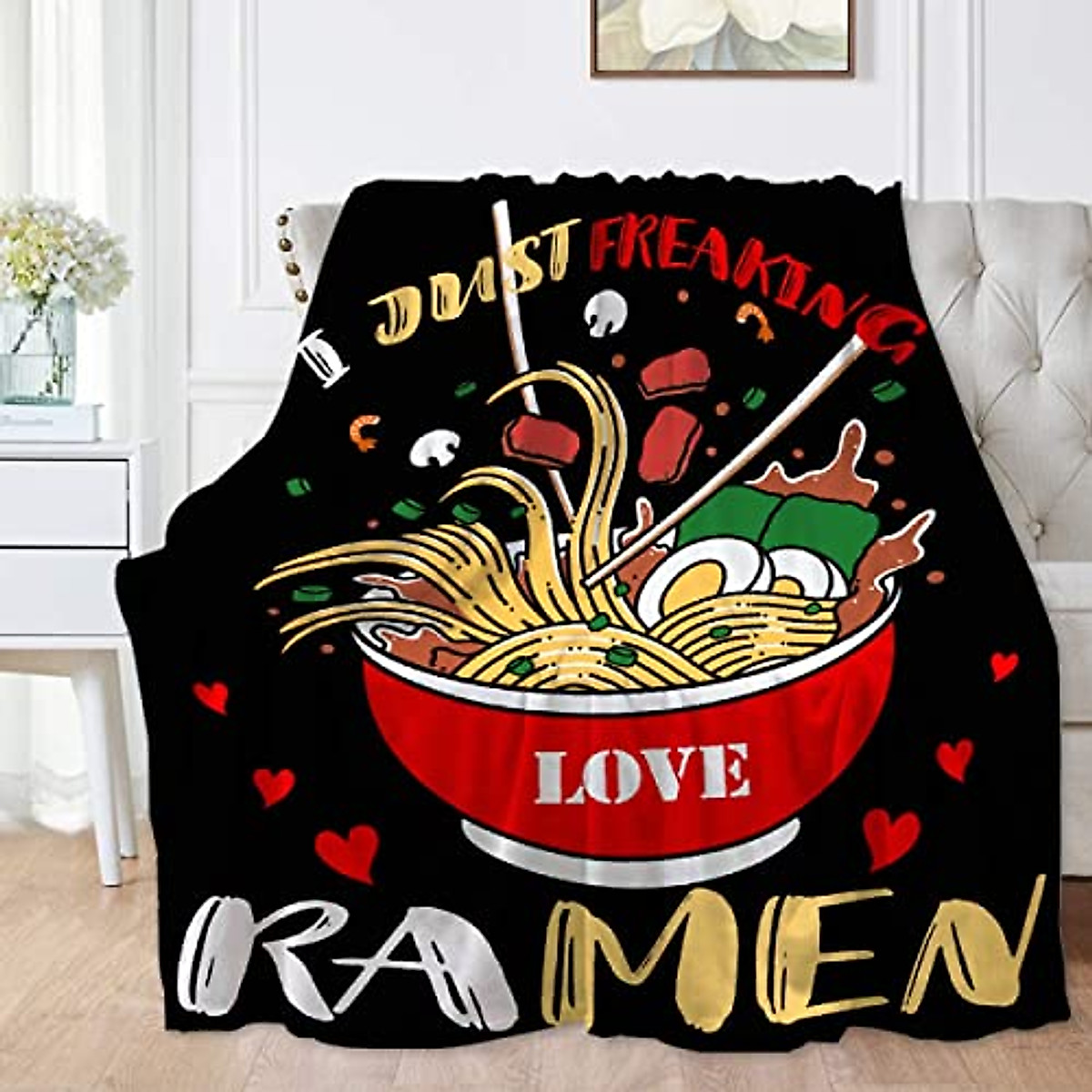 Touchish I Just Freaking Love Ramen Soft Blanket for Couch Nap All-Seasons Animal Tapestry Home Decor- Gifts for Child Women Fuzzy Cozy Throws 50"x60" for Teen