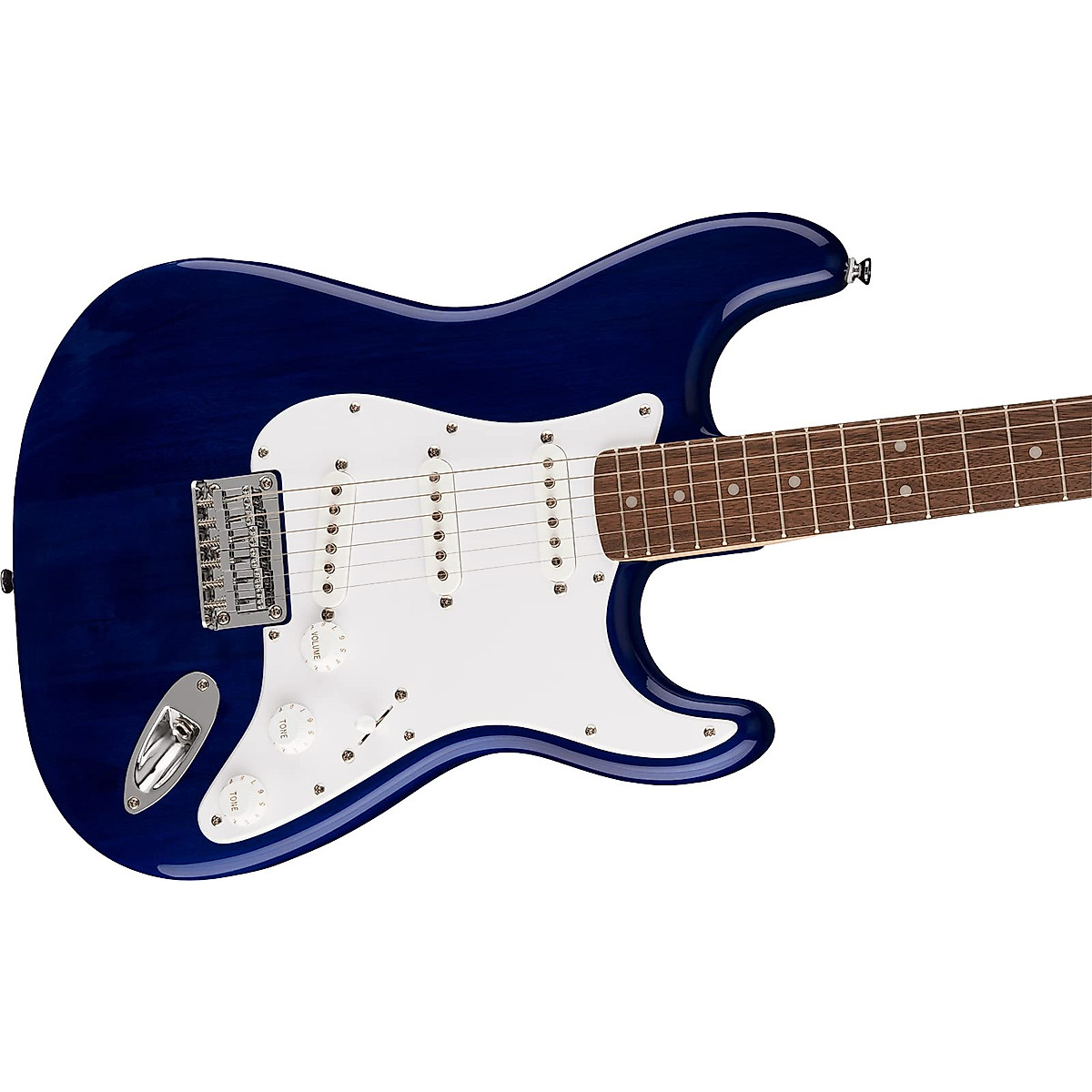 Fender Stratocaster HT, White Pickguard - Transparent Blue Bundle with Frontman 10G Amplifier, Instrument Cable, Gig Bag, Strap, Picks, and Austin Bazaar Instructional DVD