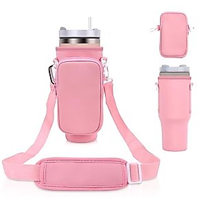 Water Bottle Carrier Bag with Pouch Compatible with Stanley 40oz Tumbler with Handle, Water Bottle Pouch for Stanley Quencher H2.0 Flowstate, Stanley Adventure Quencher, Simple Modern 40 oz Tumbler