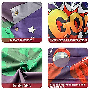 Superhero Photo Door Banner,Spider and Green Giant Face Photography Fabric Banner Background for Kids Birthday Party Favor Supplies Decorations and Party Game Photo Props Backdrop Props