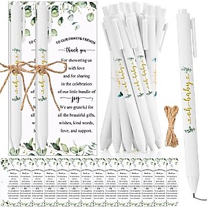 Tenceur 50 Set Baby Shower Pens Greenery Baby Shower Favor for Guest Sage Ballpoint Pens with Woodland Thank You Cards Gender Reveal Party Favor for Girl Boy Baby Shower Party Souvenirs Prizes