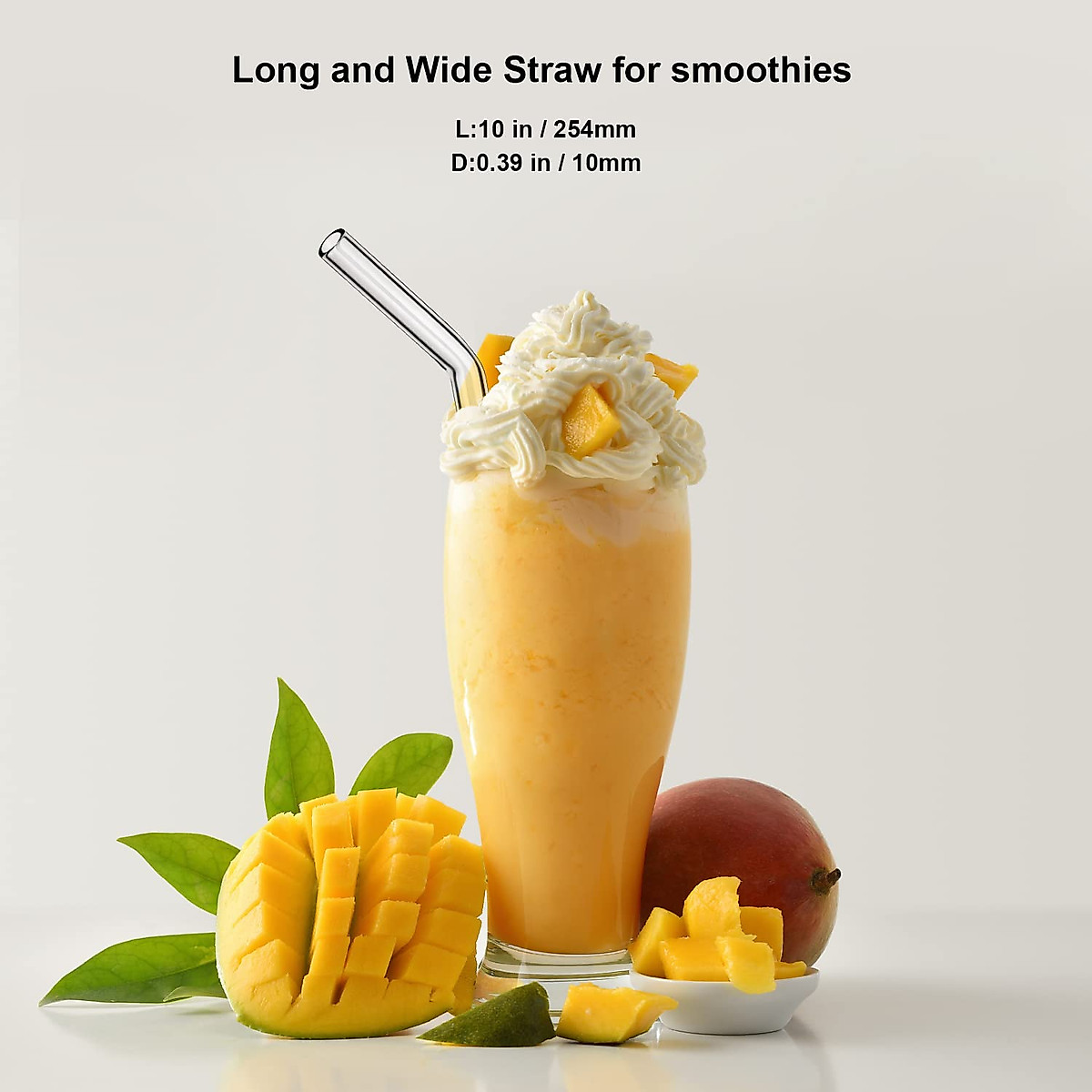 LIFEHIM Reusable Straws Glass Clear: 32 Pack Glass Straws Long Drinking Straws Bendy Wide Smoothie Straw Large Cocktail Straws for Drinks