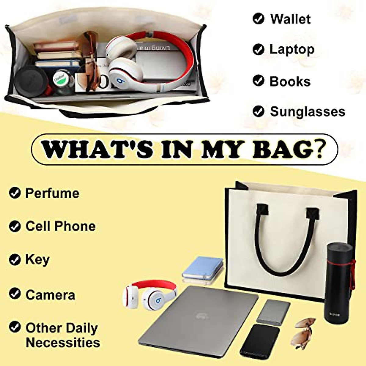 Reginary 6 Pcs Bridesmaid Bags Bulk Initial Canvas Tote Bags with Handles Personalized Beach Canvas Bag for Wedding Mother Teacher Bride Friend College DIY (Black Edge)