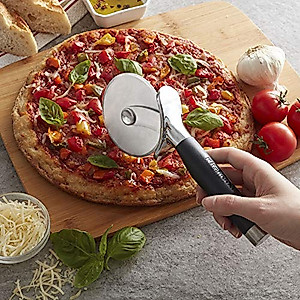 KitchenAid Gourmet Stainless Steel Pizza Wheel with Sharp Blade to Easily Cutting Pizza Crusts, Pies, and more, Finger Guard for Safety and Comfort Grip to Protect Fingers, Dishwasher Safe, Black