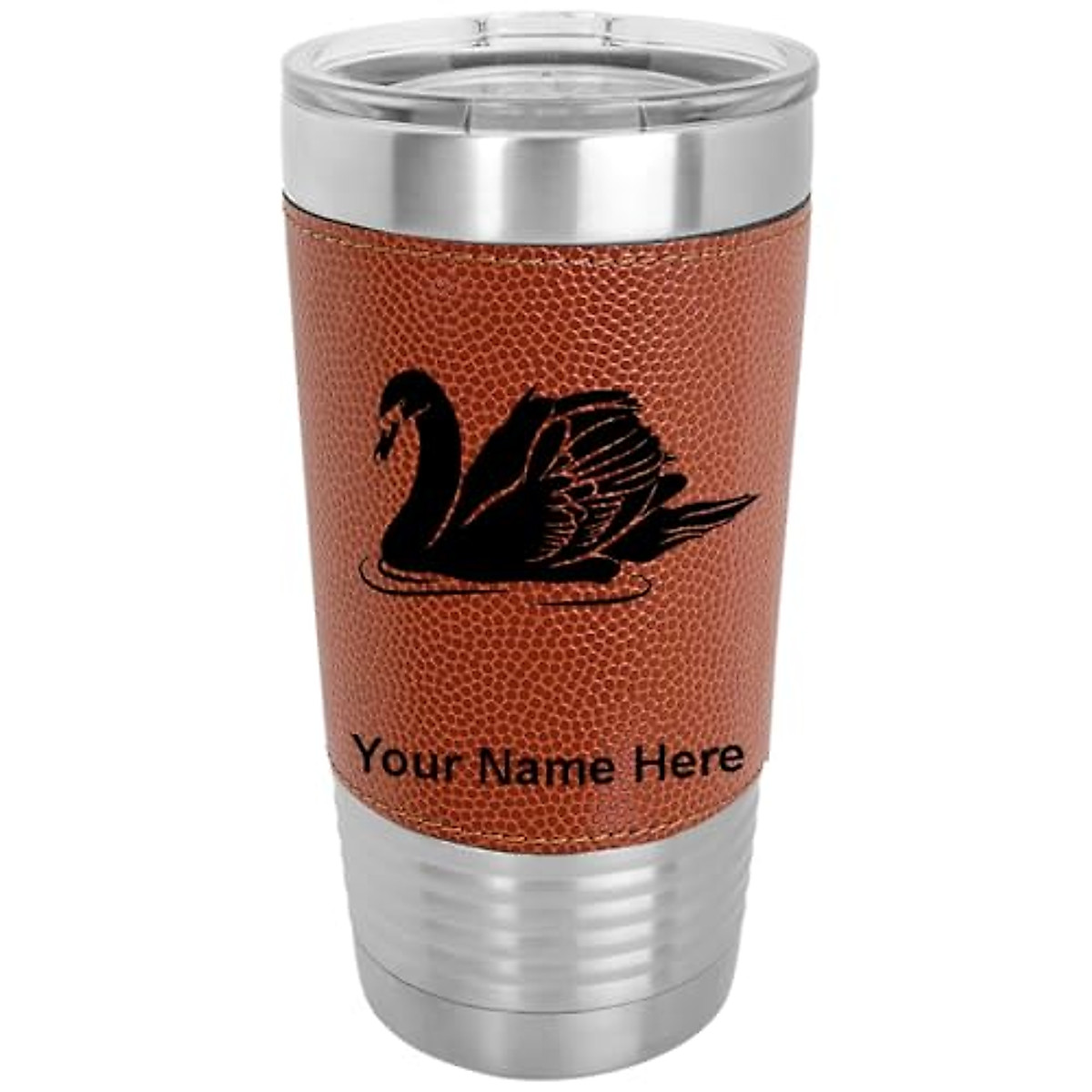 LaserGram 20oz Vacuum Insulated Tumbler Mug, Swan, Personalized Engraving Included (Faux Leather, Basketball Style)