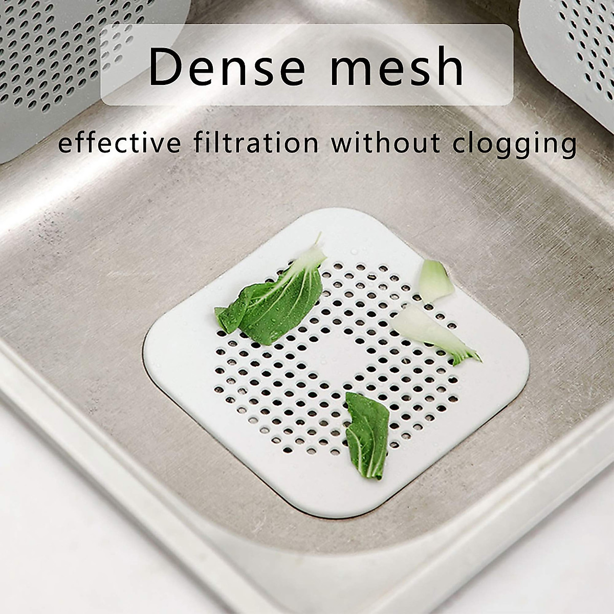 Drain Hair Catcher Square Silicone Trap Shower Drain Cover with Suction Cups for Bathroom Bathtub Kitchen Filter Flat Strainer, 2 Pack