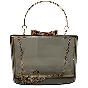 Cirilla Women Acrylic Transparent Evening Bag Clutch Purse with Bow-style lock for Wedding Cocktail Party Banquet (black)