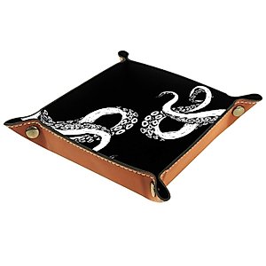 feichanghao Black and White Octopus Tentacles Folding Dice Tray, PU Leather Dice Holder Rolling Trays for RPG Dice Gaming DandD and Other Table Games