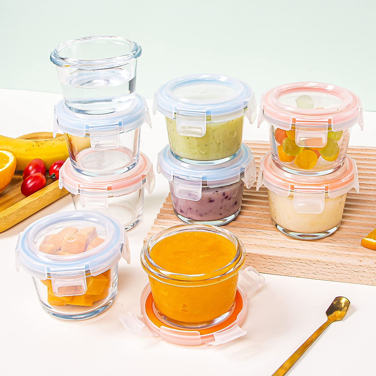 CZUMJJ 4 oz Circular Glass Food Storage Containers Set of 24, Small Containers with Locking Lids, Airtight Glass Food Jars for Food Portion, Snacks | Freezer, Microwave & Dishwasher Safe