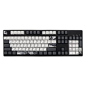JSJT Ink Lotus Keycaps OEM Profile Japanese Keycaps 140 Keys PBT Dye Sublimation Custom Keycaps Suitable for GK61/64/68/84/87/96/980/104/108 Cherry MX Switch ANSI/ISO Layout Mechanical Keyboards