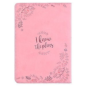 Christian Art Gifts Classic Journal I Know The Plans Jeremiah 29:11 Bible Verse, Inspirational Scripture Notebook, Ribbon Marker, Pink Faux Leather Flexcover, 336 Ruled Pages