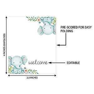 Place Cards for Blue Elephant Party, Editable Name Place Cards, Seating Place Cards for Tables, Tent Style Cards for Baby Shower, Birthday Party, Easy Folding, Pack of 25 Escort Cards(B04)