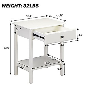 JAXPETY 2-Tier White Nightstand Bedside Table Bedroom Furniture with Spacious Drawer and Storage Shelf, Ivory