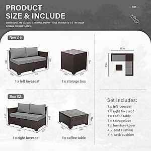 Valita Patio Furniture Set 4 Pieces Outdoor Brown Rattan Sectional Conversation Sofa Chair, Storage Box, Coffee Table,with No-Slip Cushions and Waterproof Covers, Grey