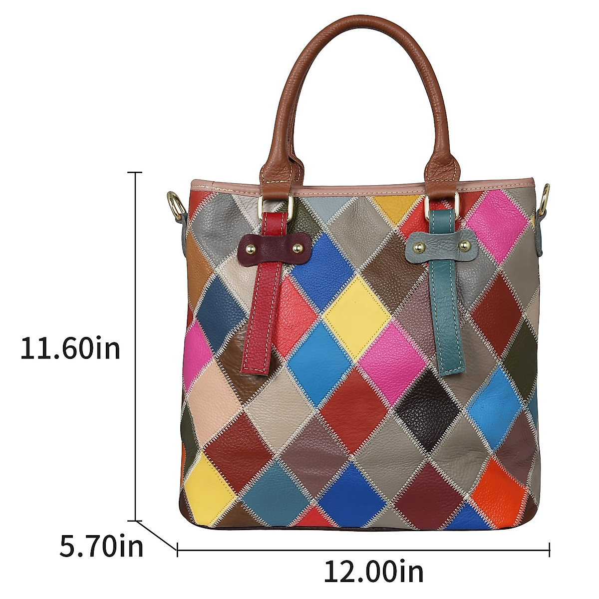 HESHE Genuine Leather Handbags Colorful Purses for Women Crossbody Bag Multi-color Tote Purse Designer Hobo Shoulder Bag(Colorful-2B4009)