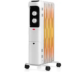 GOFLAME 1500W Oil Filled Radiator Heater, Electric Space Heater with 3 Heating Modes, Adjustable Thermostat, Tip-Over & Overheat Protection, Powerful Oil Heater for Home and Office, White