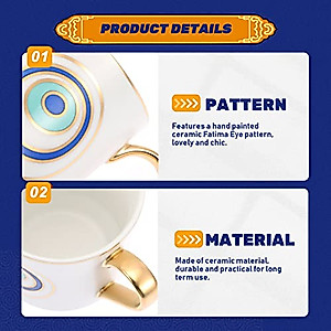 Luxshiny Evil Eye Coffee Mug Ceramic Turkish Eye Water Cups Espresso Tea Cup Coffee Cup Arabic Greek Milk Mug for Home Office ( White )