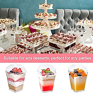 Zezzxu 50 Pack 5 oz Dessert Cups with Dome Lids and Spoons Mini Parfait Cups Clear Plastic Tasting Appetizer Bowls for Fruit Ice Cream Pudding Mousse